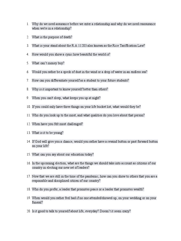 Extemporaneous Speech Questions | PDF