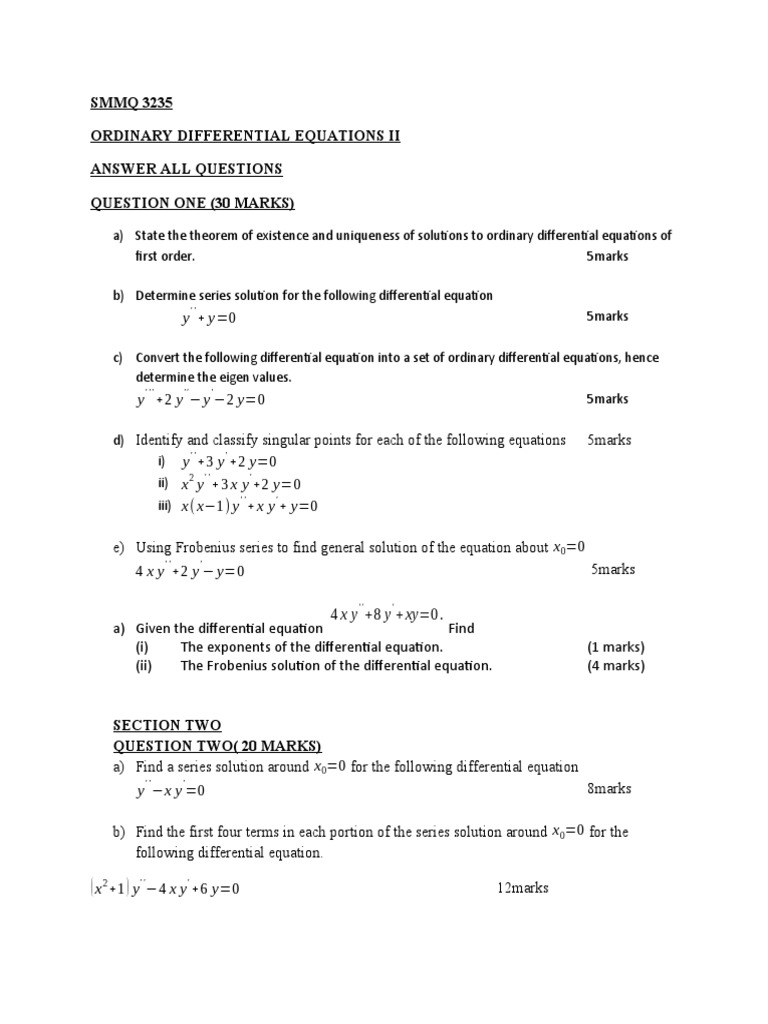 ODE II Solutions | PDF | Ordinary Differential Equation | Equations