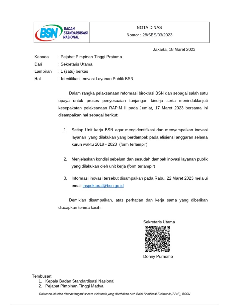 Identifikasi Inovasi Layanan Publik BSN | PDF