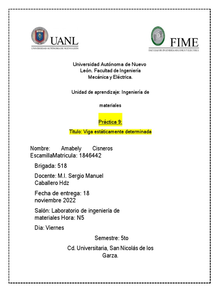 Practica 9. Ing - Materiales | PDF | Viga (Estructura) | Ciencias fisicas