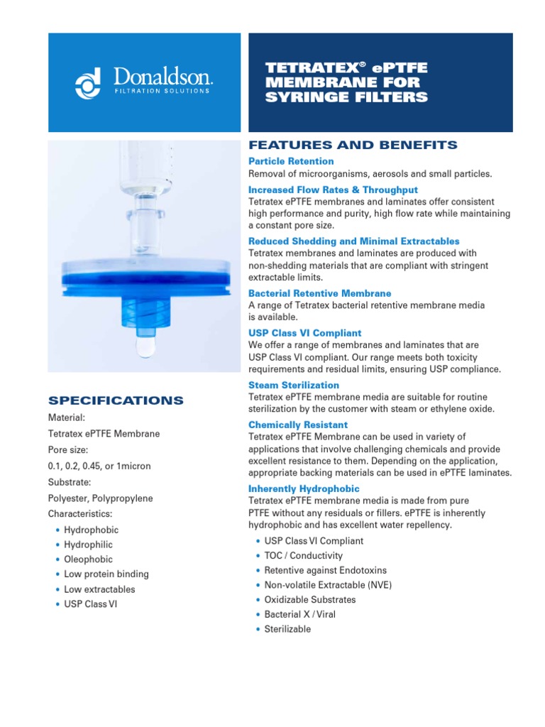 TetraTex ePTFE Membrane For Syringe Filters | PDF | Sterilization (Microbiology) | Membrane