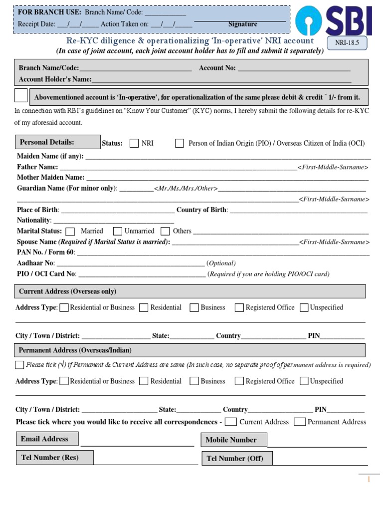 Re-KYC NRI Form | Download Free PDF | Identity Document | Government