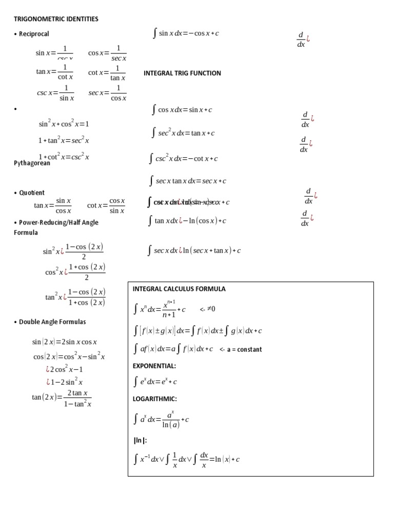 Calculus Formula | PDF | Trigonometric Functions | Mathematical Concepts