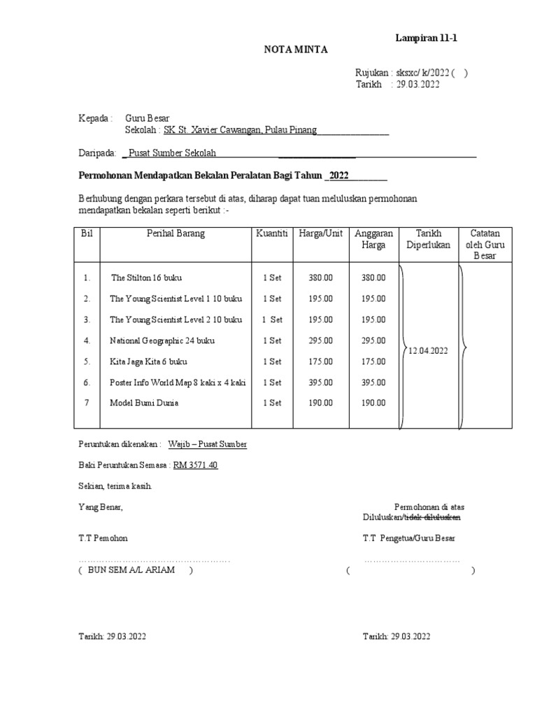 Nota Minta PSS | PDF