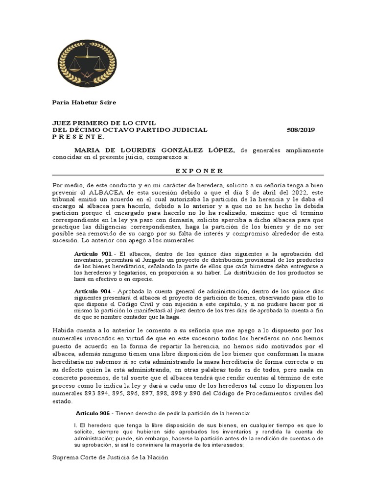 Apercibimiento Albacea | PDF | Herencia | Documentos legales