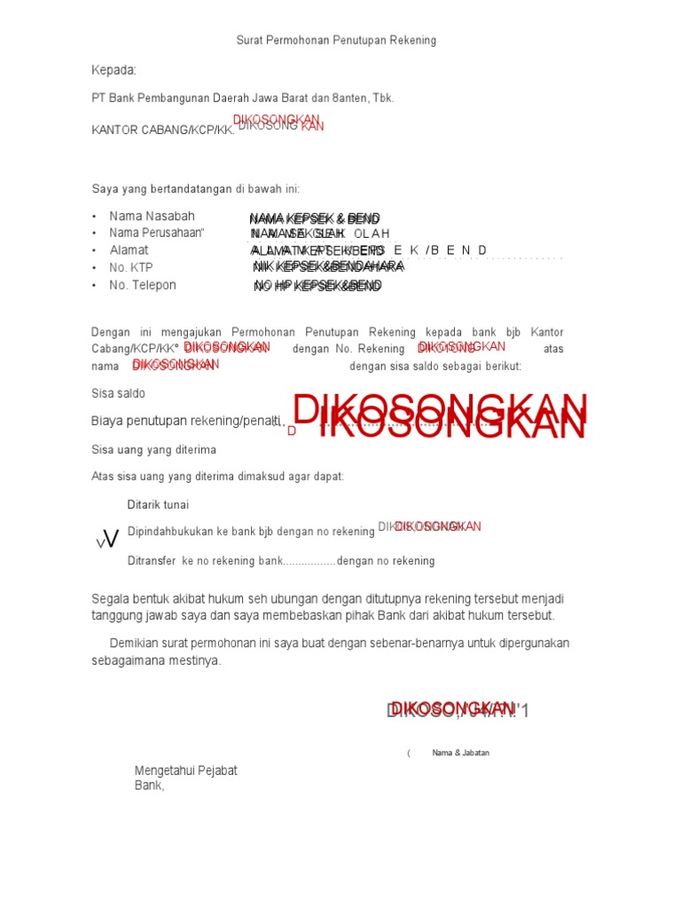 Contoh Pengisian Formulir Penutupan Rekening | PDF