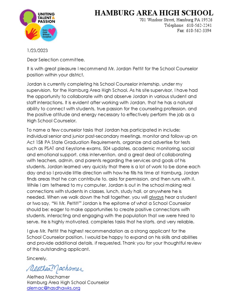 Letter of Recommendation 2 | PDF | School Counselor | Teaching