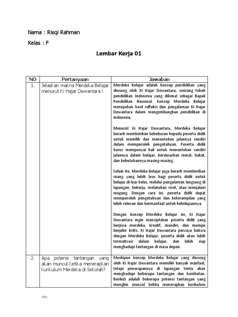 LK 01 Merdeka Belajar | PDF