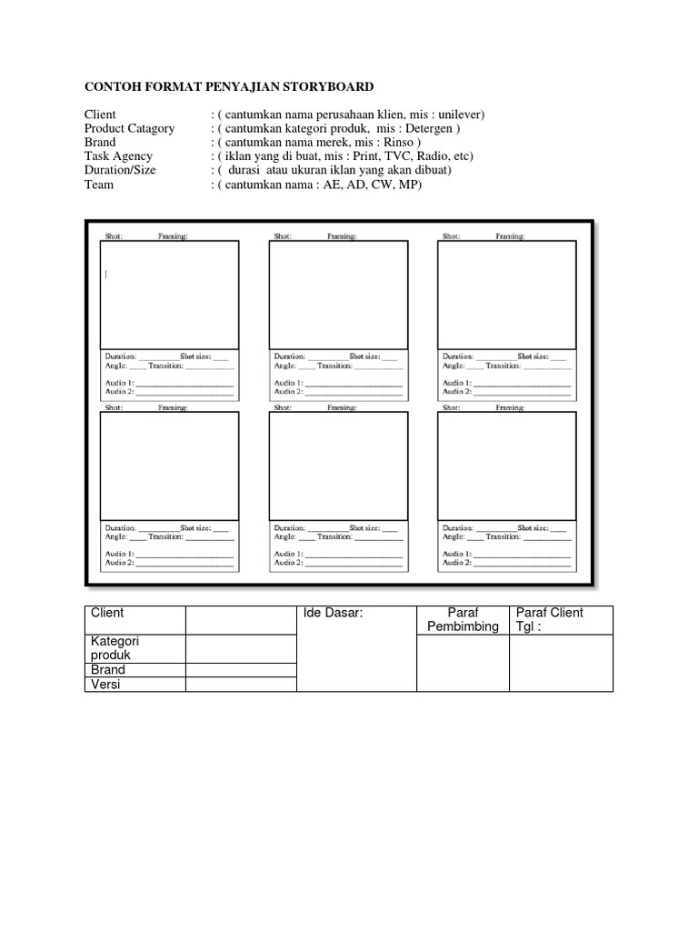 CONTOH FORMAT PENYAJIAN STORYBOARD Dan NASKAH RADIO | PDF