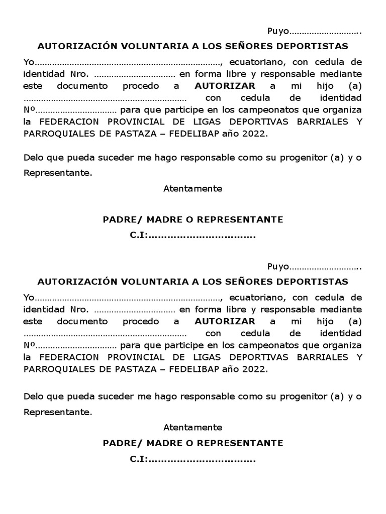 Autorizacion para El Futbol | PDF