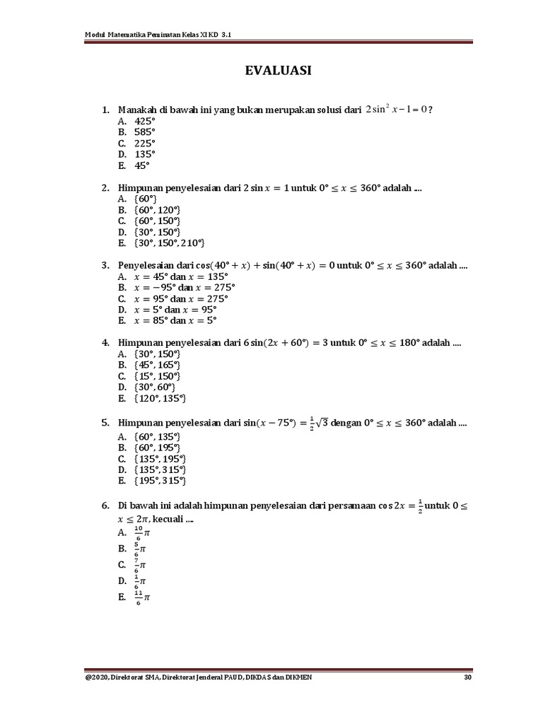 Xi Matematika Peminatan Kd 3 1 Persamaan Trigonometri Pdf