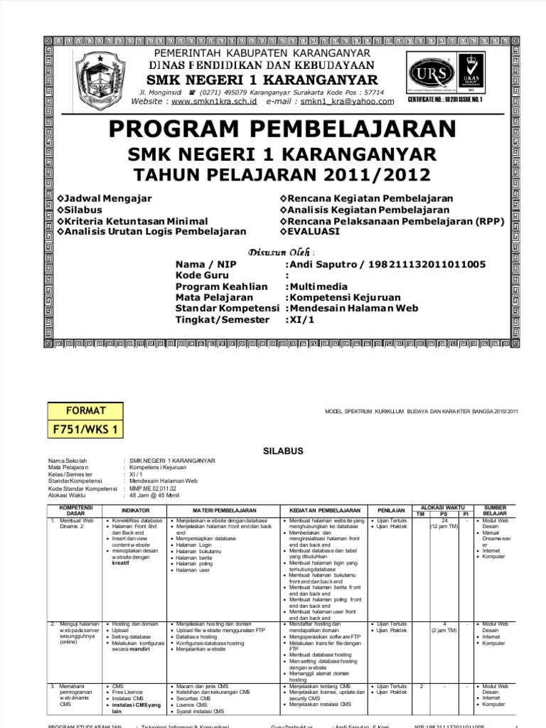 Dokumen - Tips - Silabus Web Desain 2 SMK Multimedia PDF | PDF