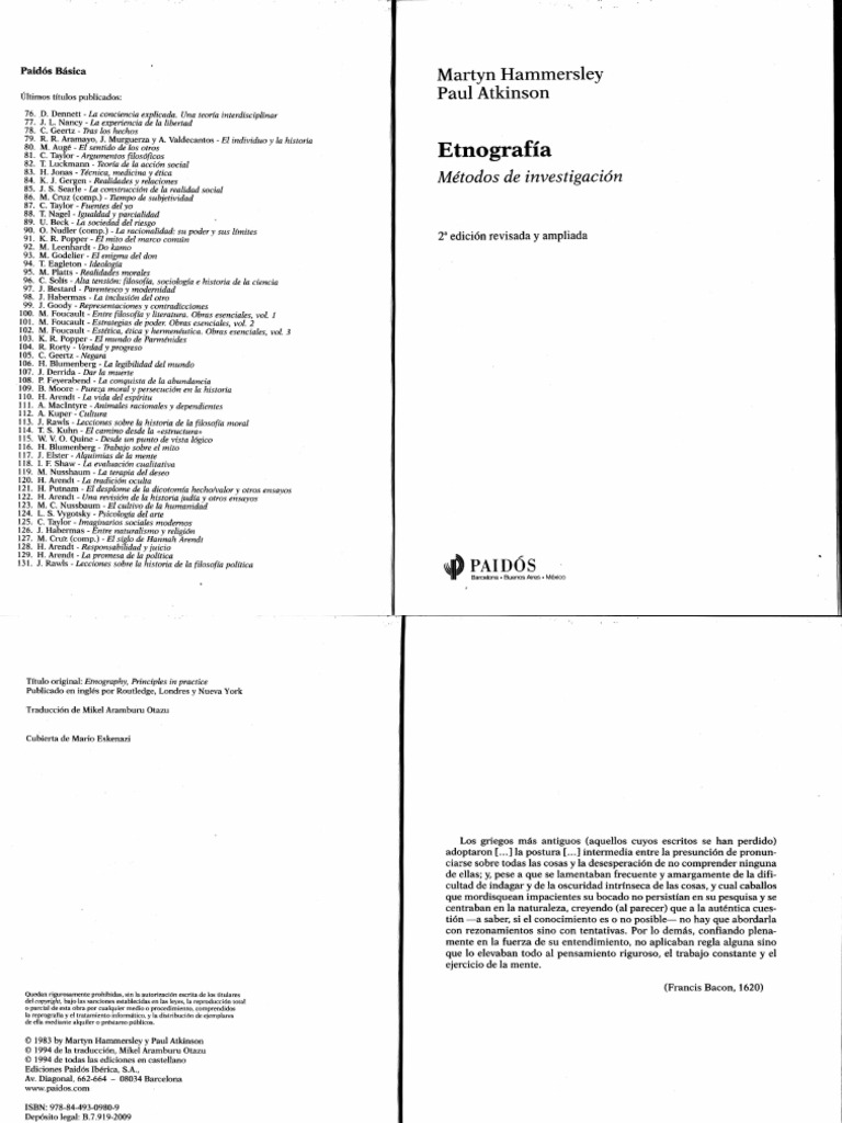 Hammersley y Atkinson Cap 1 PDF | PDF | Etnografía | Sociedad