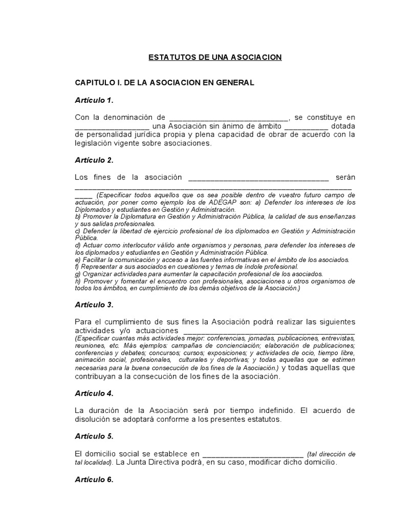 Modelo de Estatuto de Una Asociacion | Descargar gratis PDF ...