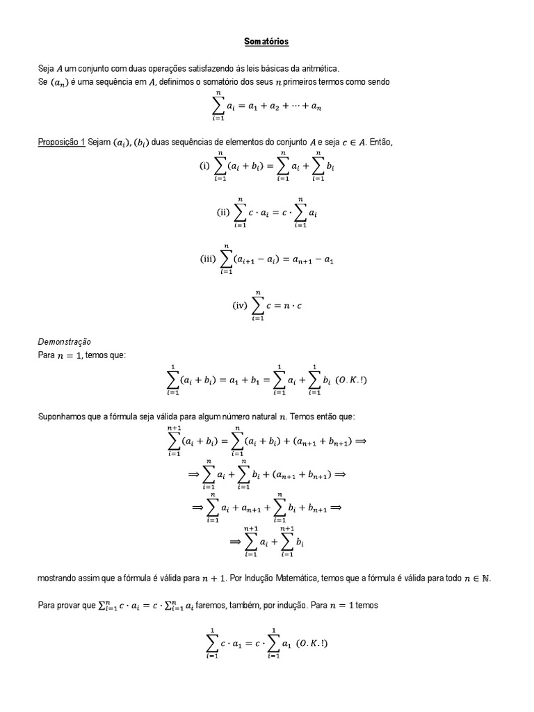 Exercícios Sobre Somatórios | PDF | Somatório | Conceitos matemáticos