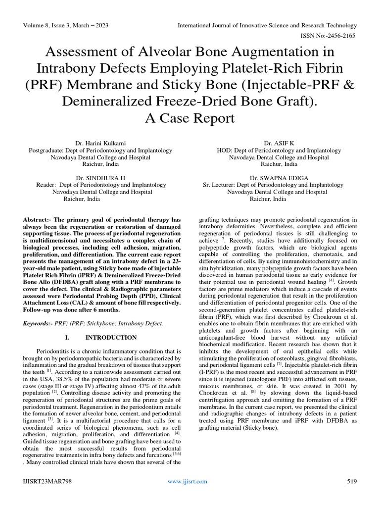 Assessment of Alveolar Bone Augmentation in Intrabony Defects Employing ...