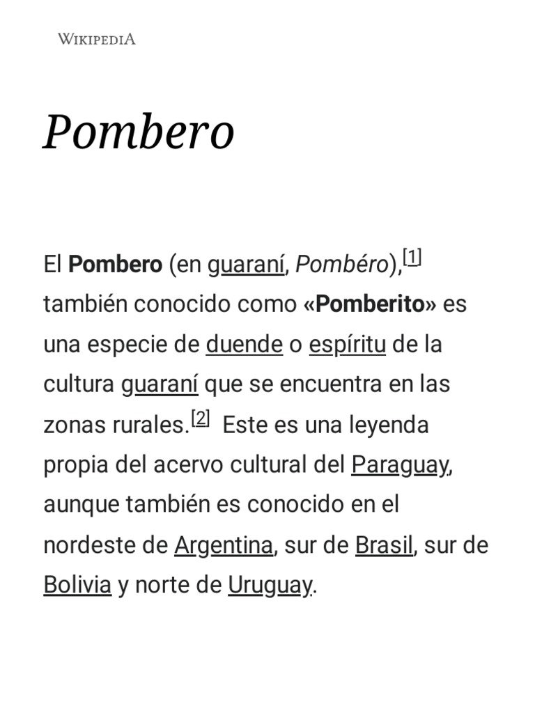 Pombero - Wikipedia, La Enciclopedia Libre PDF | PDF | Hadas | Folklore
