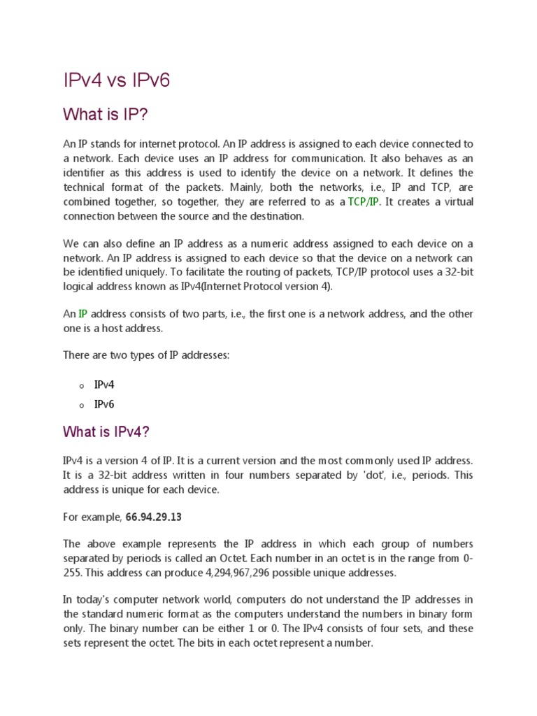 IPv4 Vs IPv6 | PDF | Ip Address | I Pv6