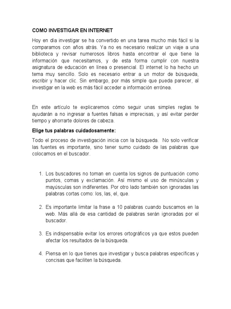 Guía para Investigar en Internet | PDF | Información | Red mundial