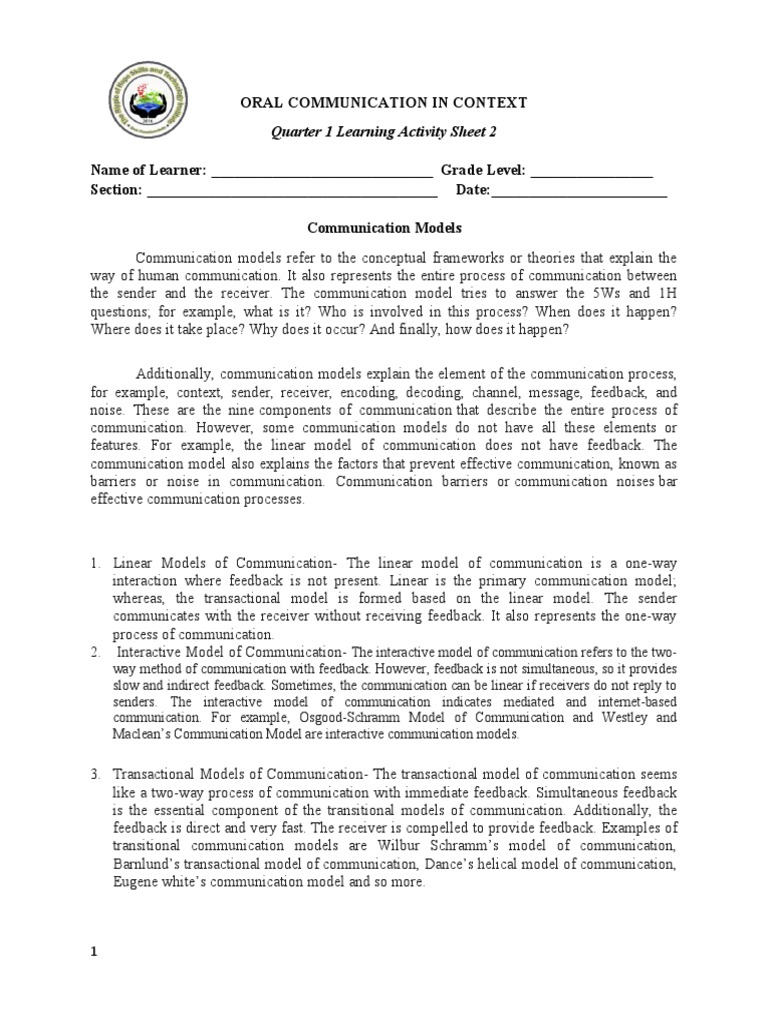 Oral Com LAS 2 | PDF | Communication | Psychological Concepts