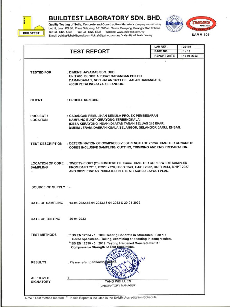 Buildtest Test Report BTL29119 Core Test | PDF