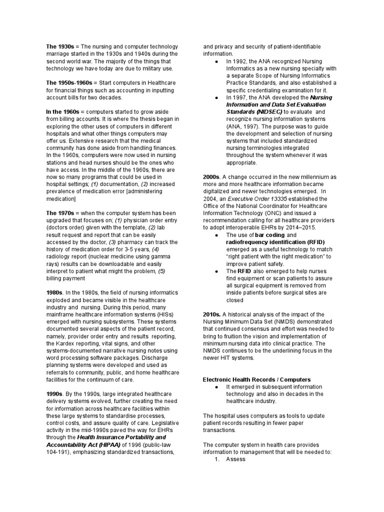 History of Nursing Informatics Timeline | PDF | Health Informatics ...