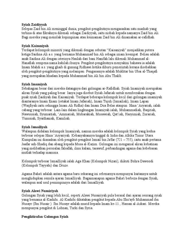 Sejarah dan Cabang Syiah | PDF