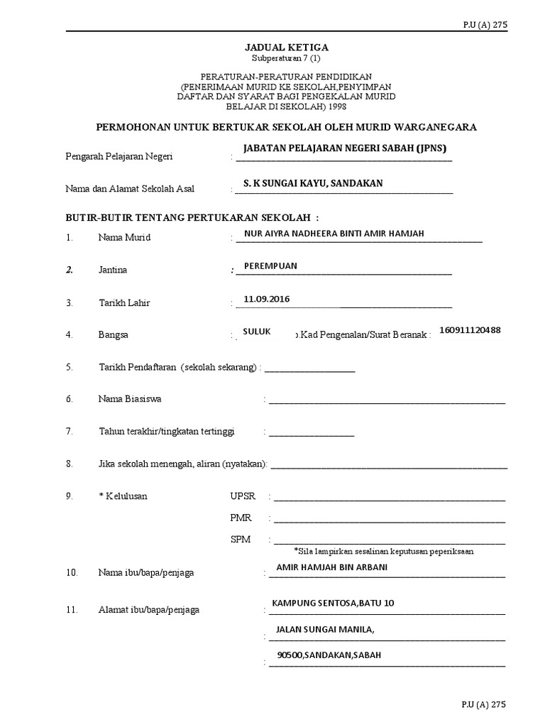 Surat Pindah Murid SKSK Terkini | PDF | Karier & Perkembangan | Bisnis