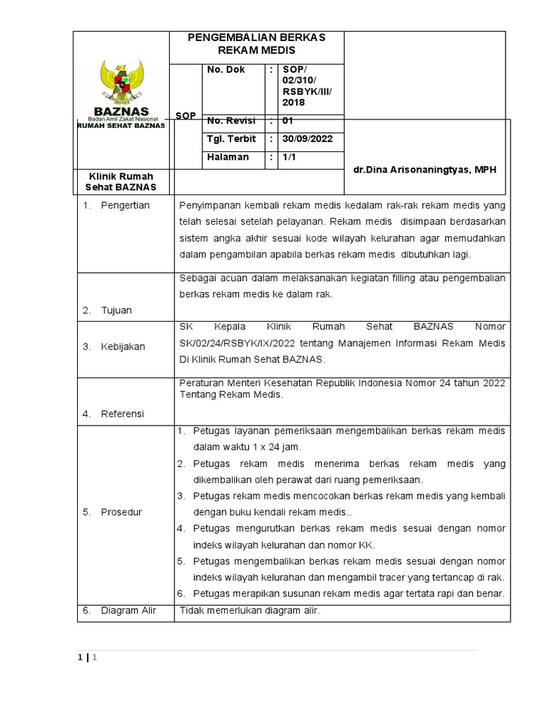 Sop Pengembalian Berkas Rekam Medis | PDF | Sains & Matematika