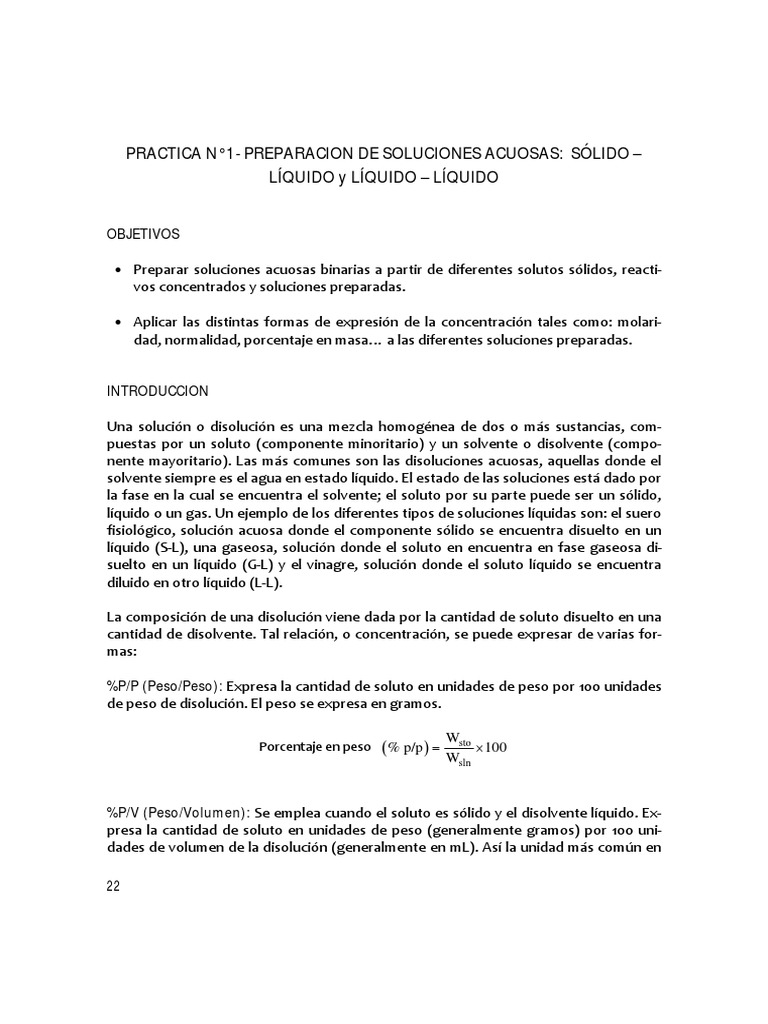 Practica 1 Laboratorio de Soluciones | PDF | Concentración | Mole (Unidad)