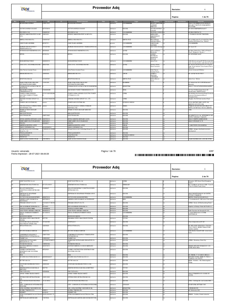 ETR Proveedores PDF | PDF | Bolivia