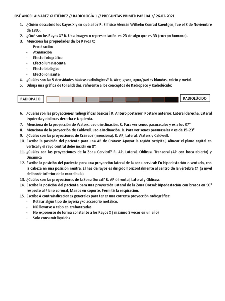 15 Preguntas Radiologia Angel | PDF | Rayo X | Radiología