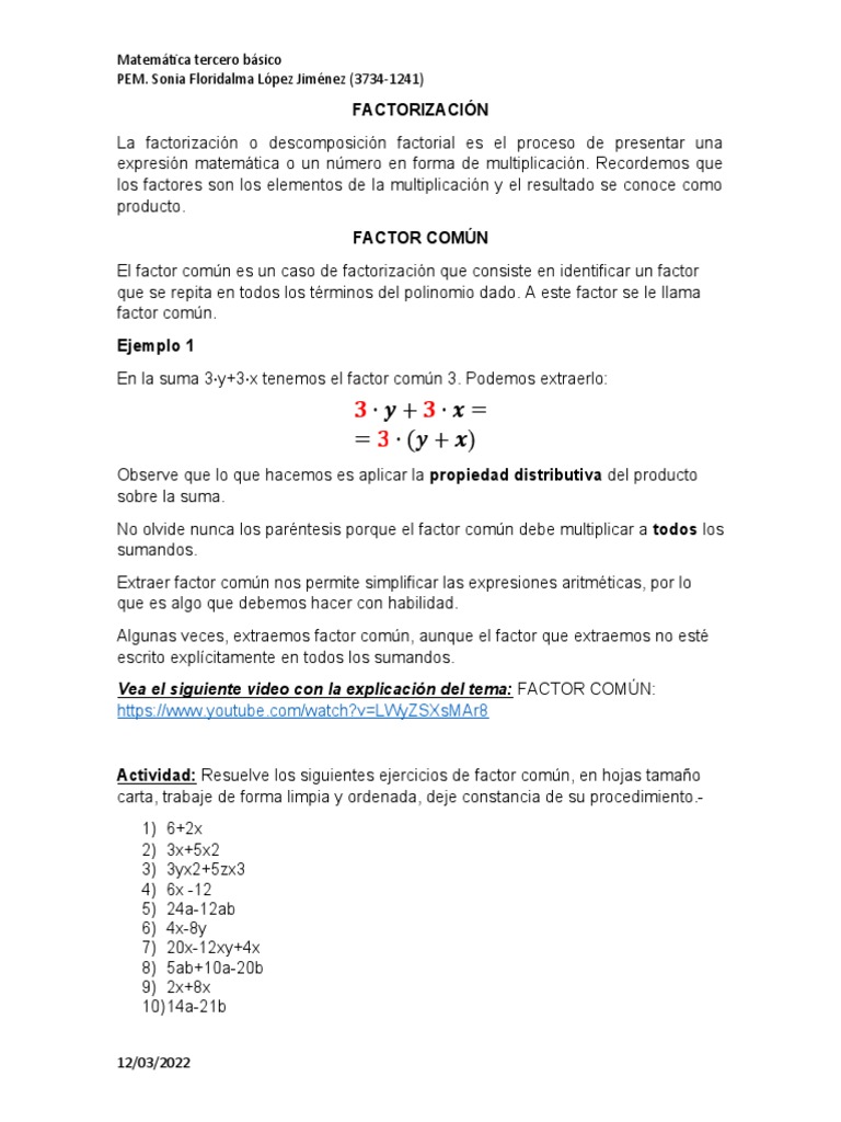 Introducción al Factor Común en Matemáticas | PDF | Informática
