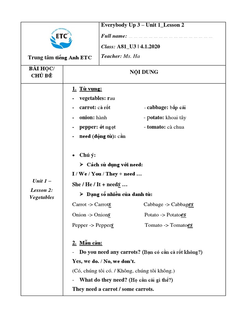 A81 - U3 - Unit 1 - Lesson 2 | PDF