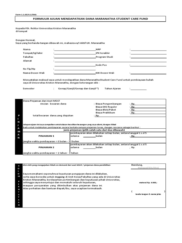 1103-41-DKA Form Ajuan MSCF Revisi - 230316 - 124706 PDF | PDF
