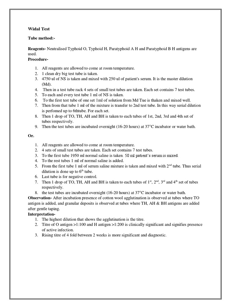 Widal Test | PDF