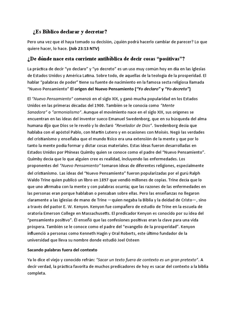 ¿De dónde provienen las prácticas de "declarar y decretar | PDF ...