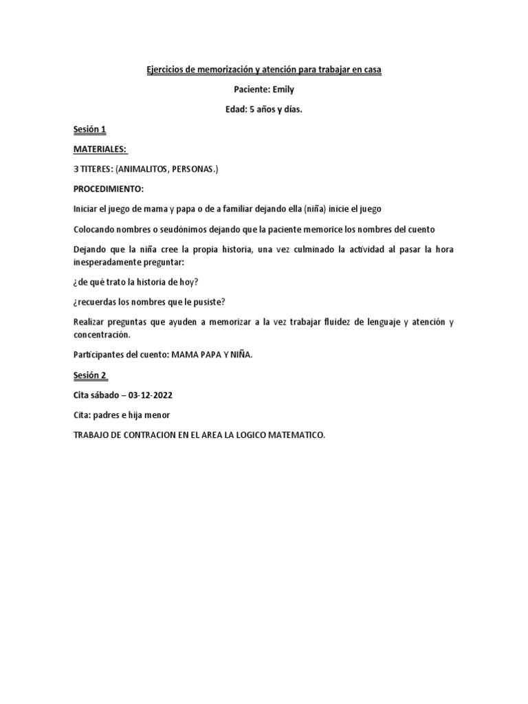 Ejercicios de Memorización PACIENTE EMILY | PDF