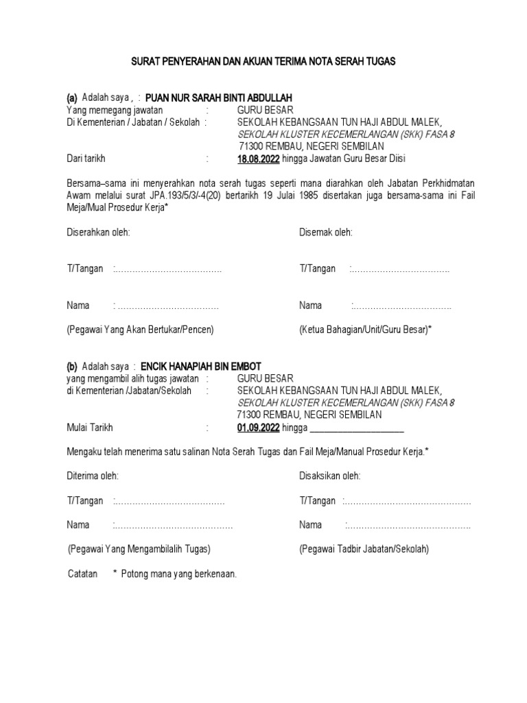 Nota Serah Tugas Guru Besar 2023 | PDF