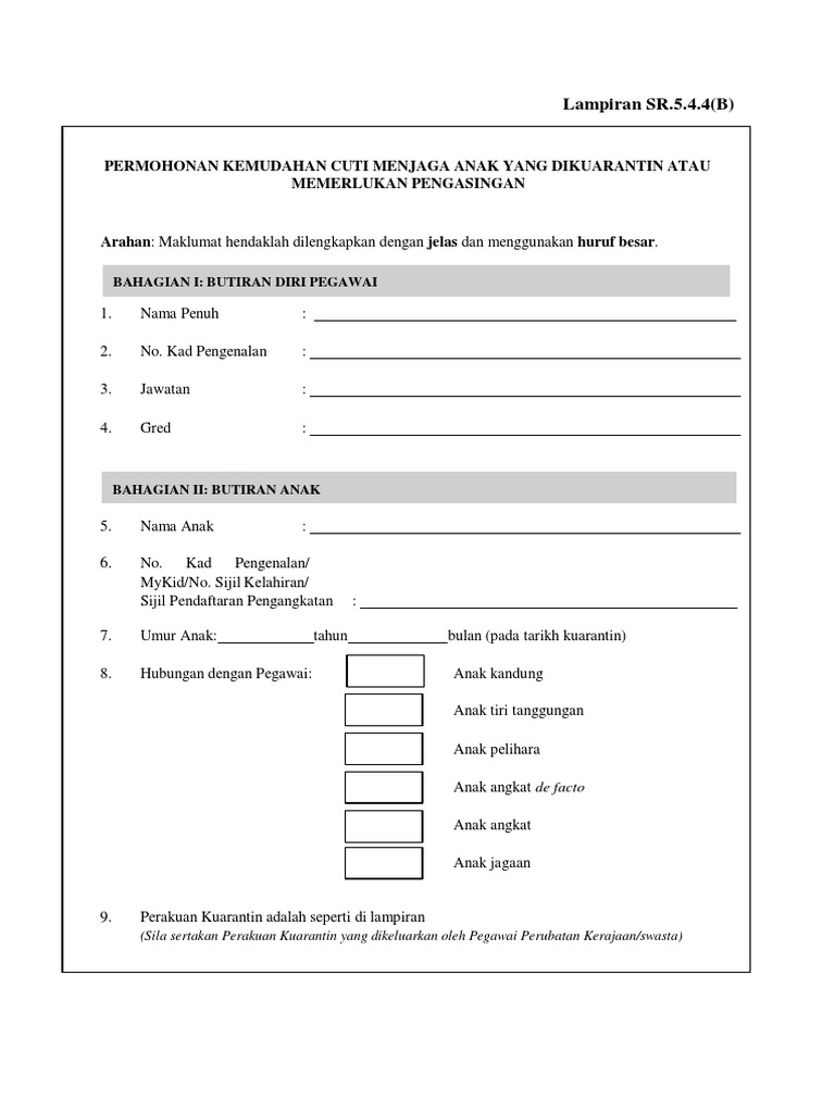 Borang Cuti Kuarantin | PDF