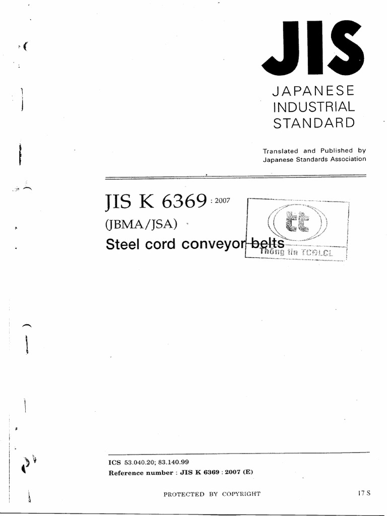 JIS K 6369 - 2007 Steel Cord Conveyor Belts | PDF