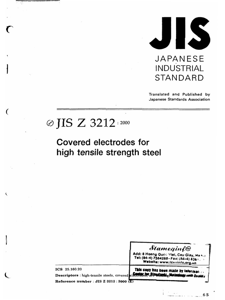 JIS Z 3212 - 2000 + A1 - 2007 Covered Electrodes For High Tensile Strength Steel | PDF