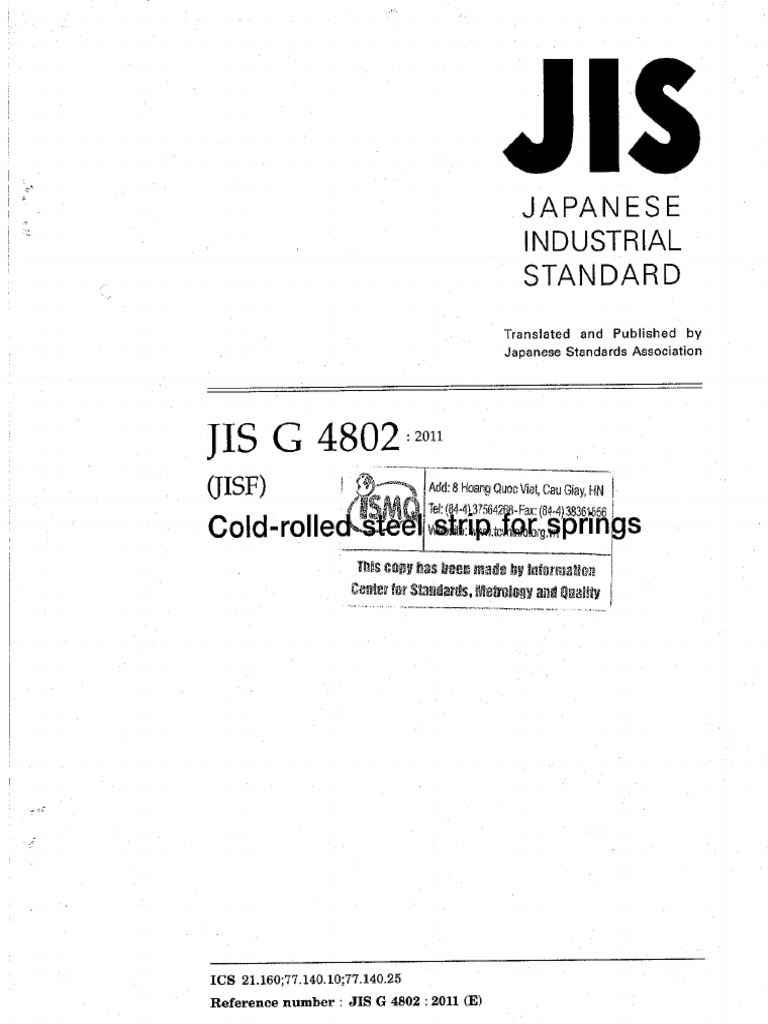 JIS G 4802 2011 Cold Rolled Steel Strip For Springs | PDF