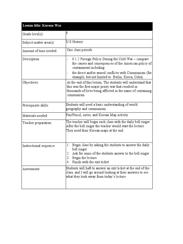 Korean War Lesson Plan | PDF
