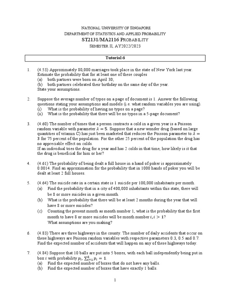 Probability Tutorial for Students | PDF | Poisson Distribution | Teaching Mathematics
