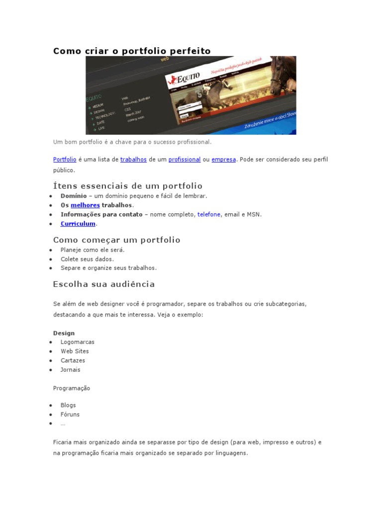 Como Criar o Portfolio Perfeito | PDF | Blog