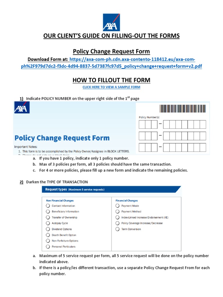 Client's Guide On Forms - Policy Change Request Form | PDF | Insurance ...