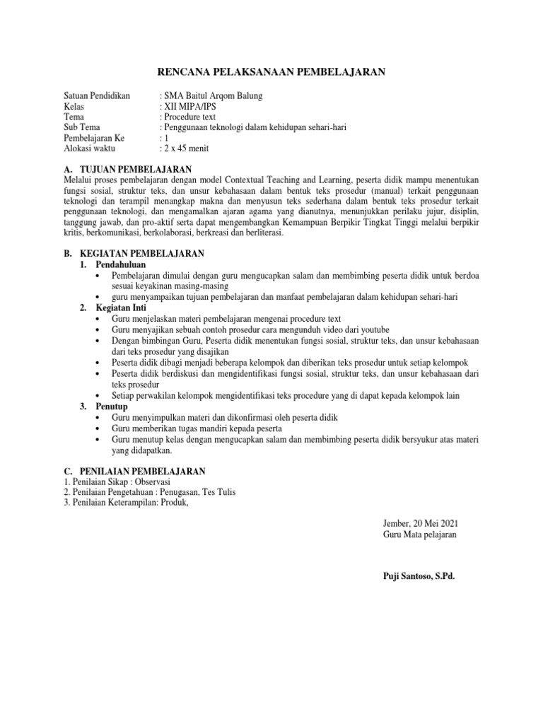 Contoh RPP Guru Penggerak | PDF | Seni