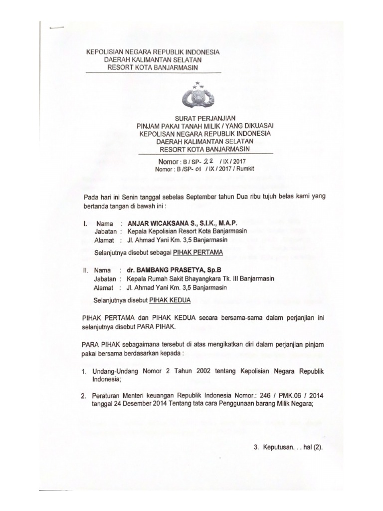 Akte Notaris (Surat Perjanjian Pinjam Pakai) | PDF