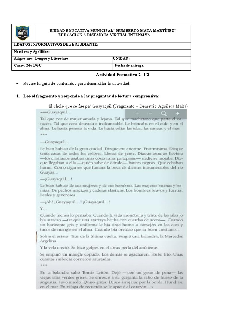 Actividad Formativa 2 - U2 2doBGU | PDF